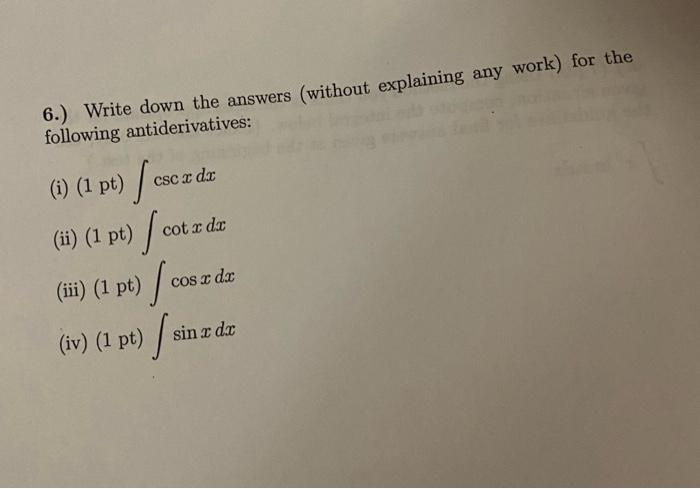 Solved 6.) Write down the answers (without explaining any | Chegg.com
