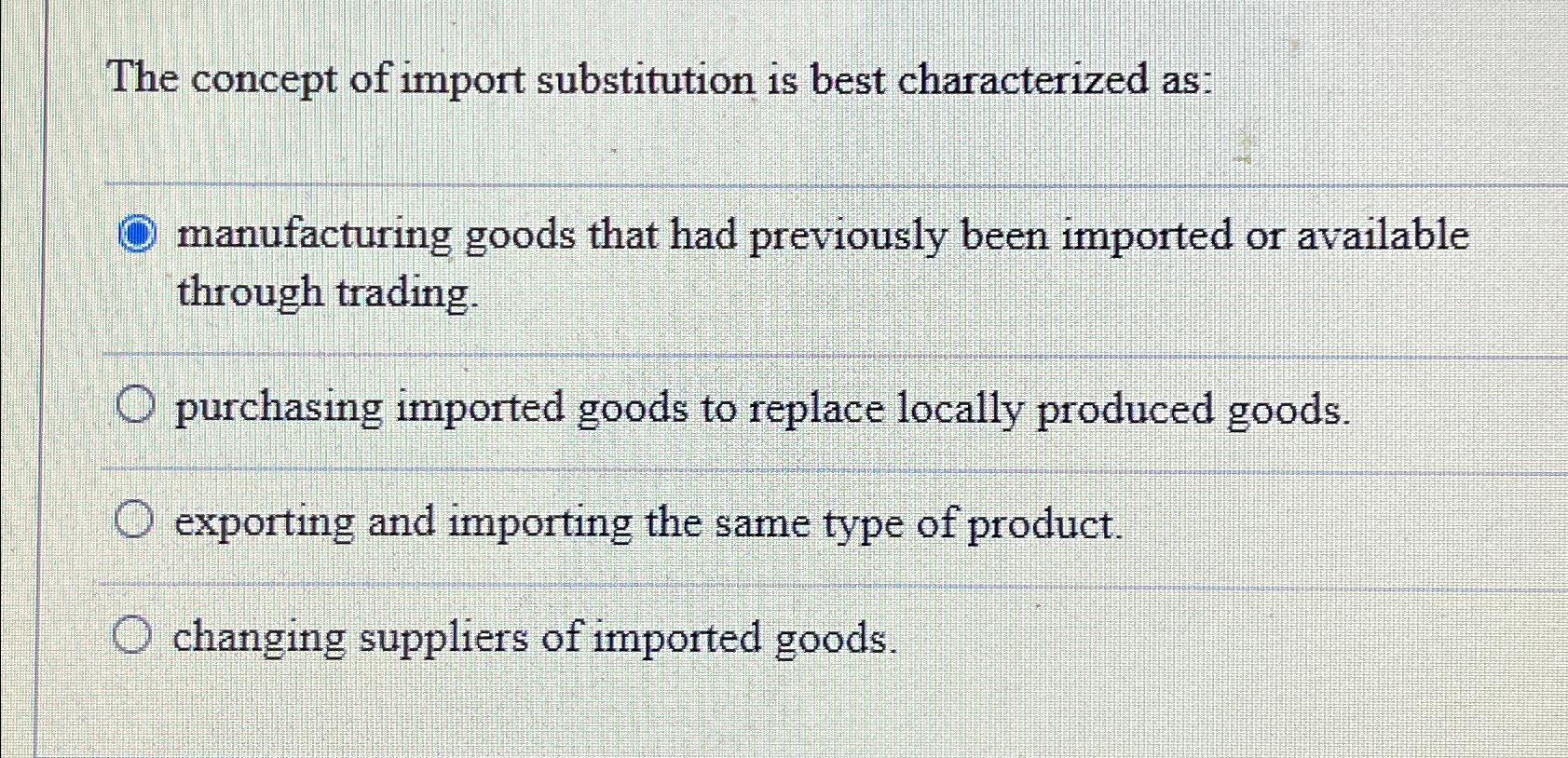 Solved The concept of import substitution is best | Chegg.com