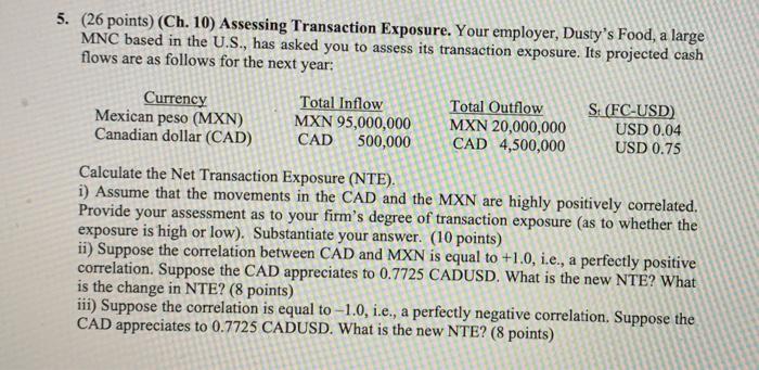 Solved (26 points) (Ch. 10) Assessing Transaction Exposure. | Chegg.com