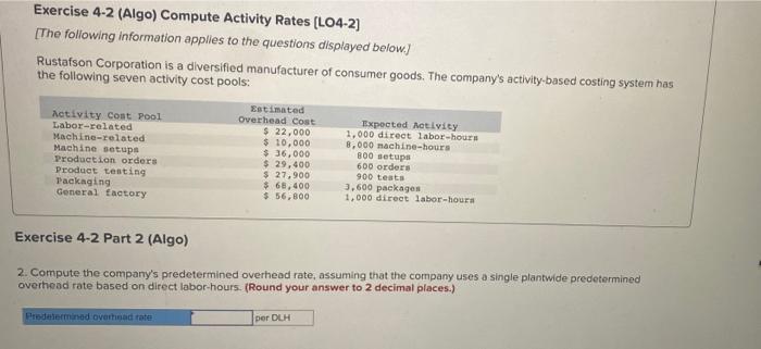 Solved Exercise 4-2 (Algo) Compute Activity Rates [LO4-2] | Chegg.com