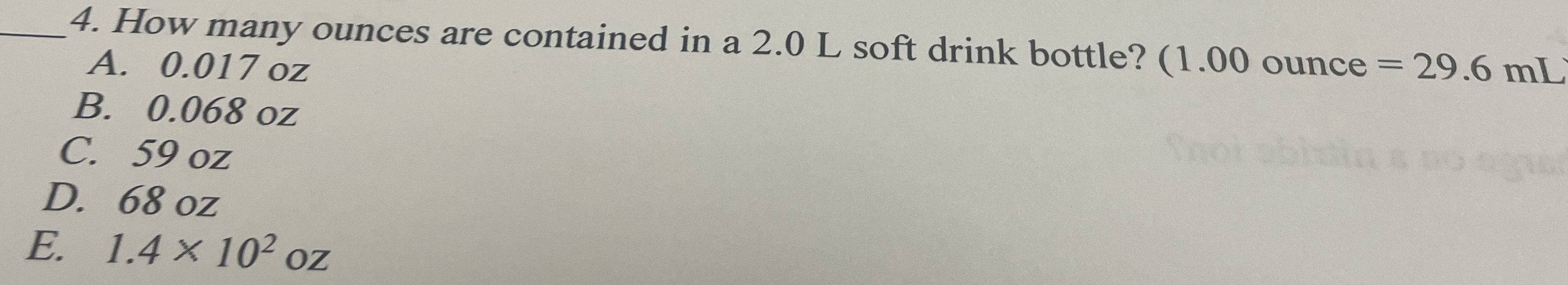 Solved How many ounces are contained in a 2.0 ﻿L soft drink | Chegg.com