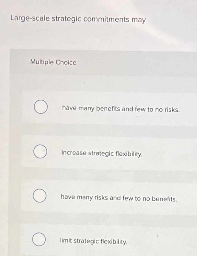 Solved Large-scale strategic commitments mayMultiple | Chegg.com