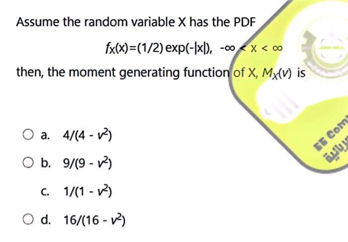Solved Assume the random variable X has the PDF | Chegg.com