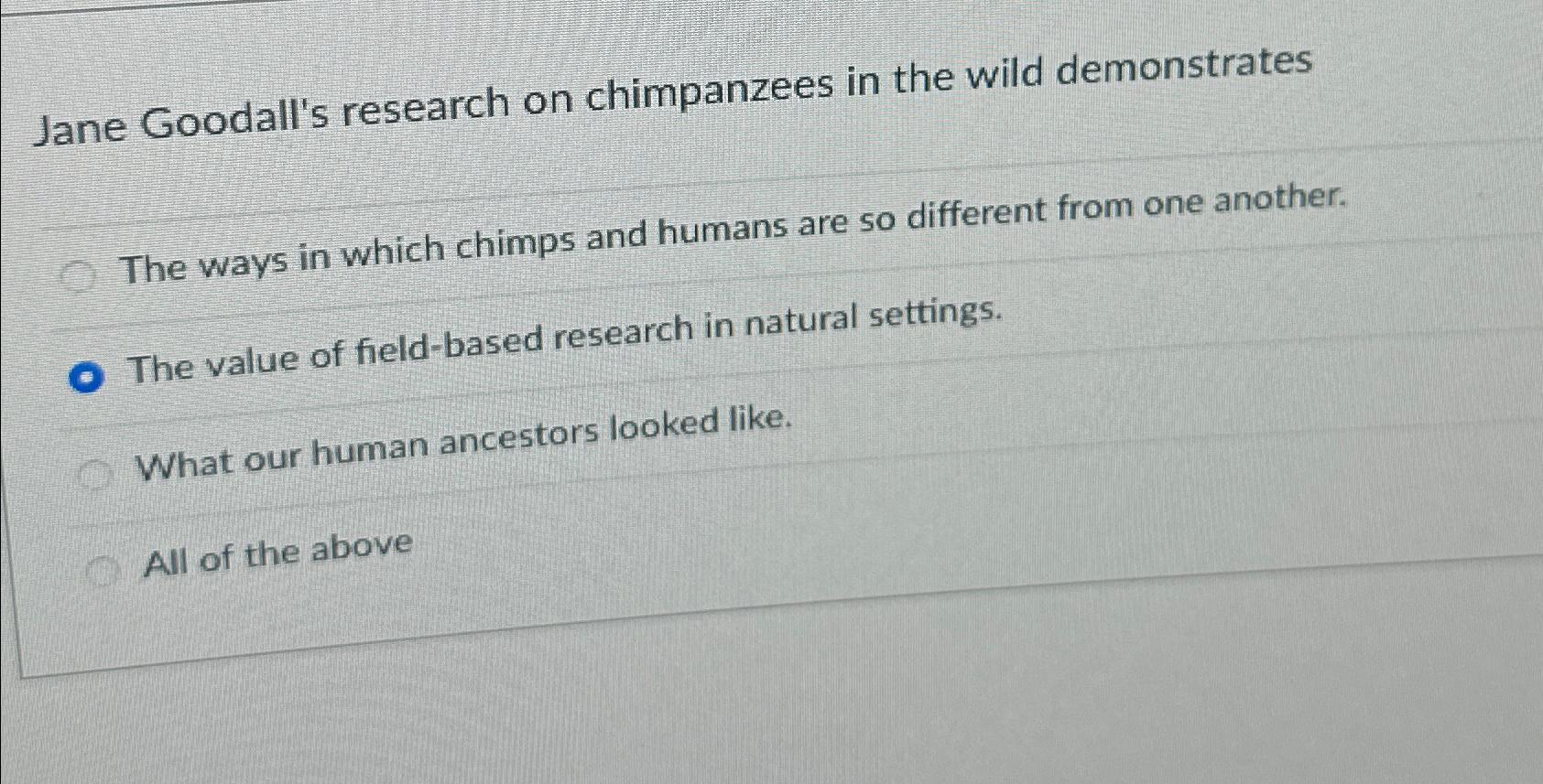 Solved Jane Goodall's research on chimpanzees in the wild | Chegg.com