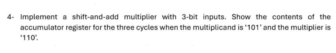 Solved 4- ﻿Implement a shift-and-add multiplier with 3-bit | Chegg.com