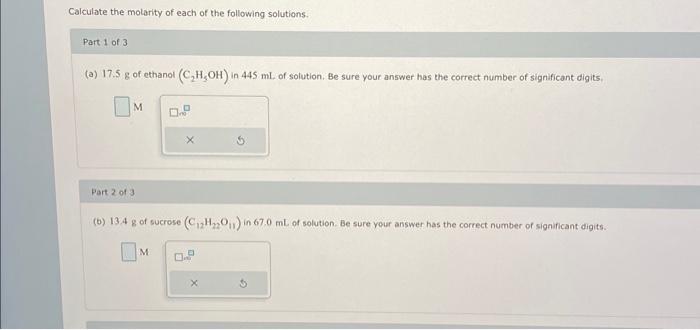 Solved Calculate the molarity of each of the following | Chegg.com