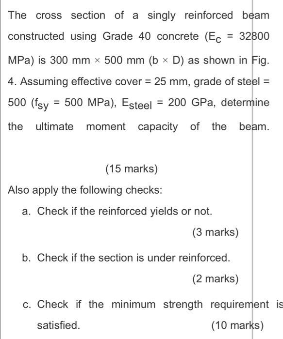 Solved The cross section of a singly reinforced beam | Chegg.com