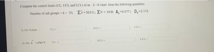 Compute the control limits (CL, UCL and LCL) of an | Chegg.com