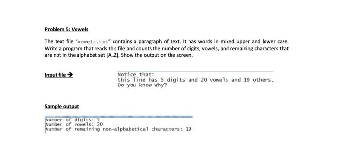 Solved Problem 5: Vowels The text file "vowels. txt" | Chegg.com