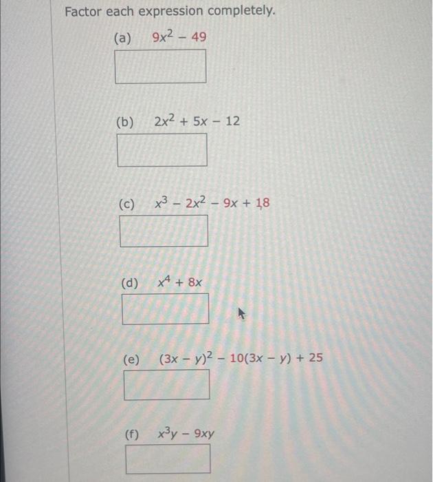 Solved Factor each expression completely. (a) 9x2−49 (b) | Chegg.com
