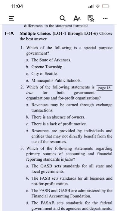 Solved 11:04 lul . true Q AA differences in the statement | Chegg.com
