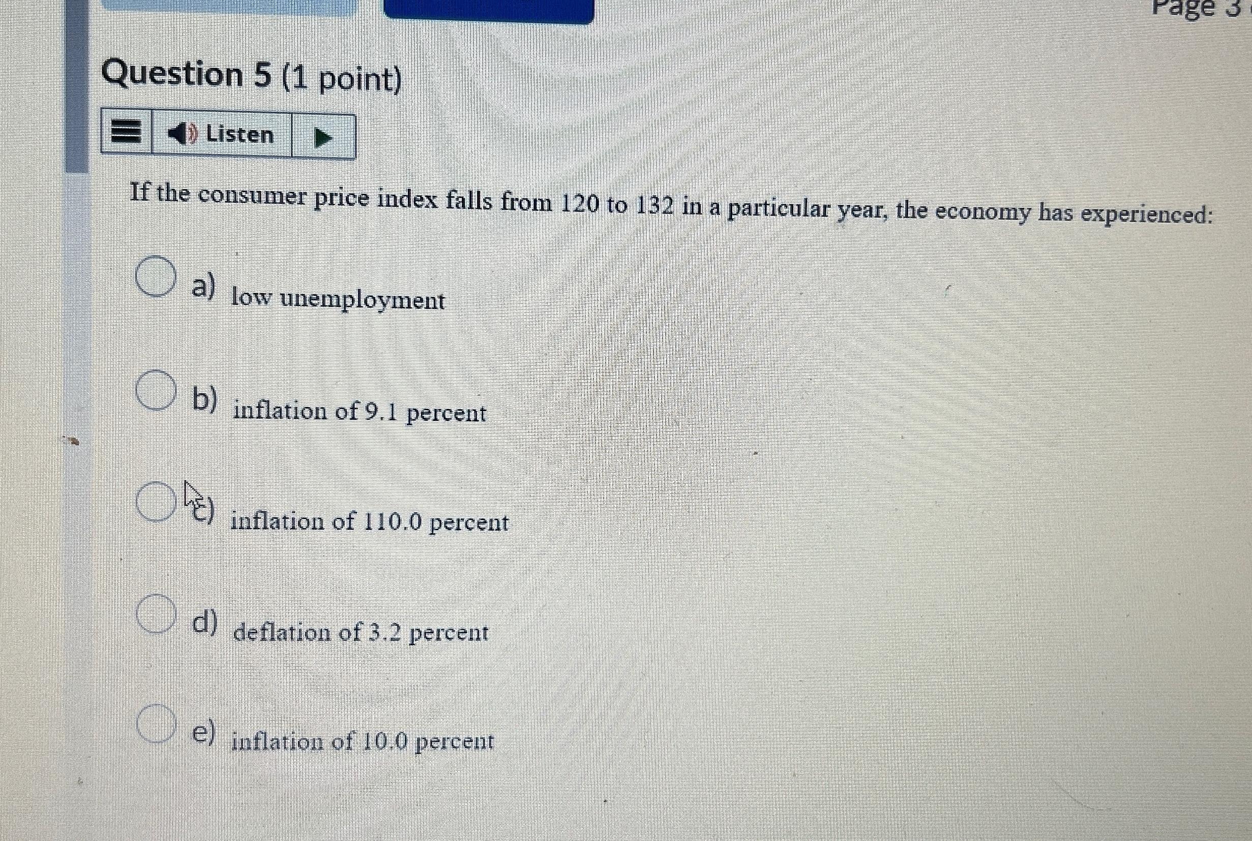 Solved Question 5 (1 ﻿point)ListenIf the consumer price | Chegg.com