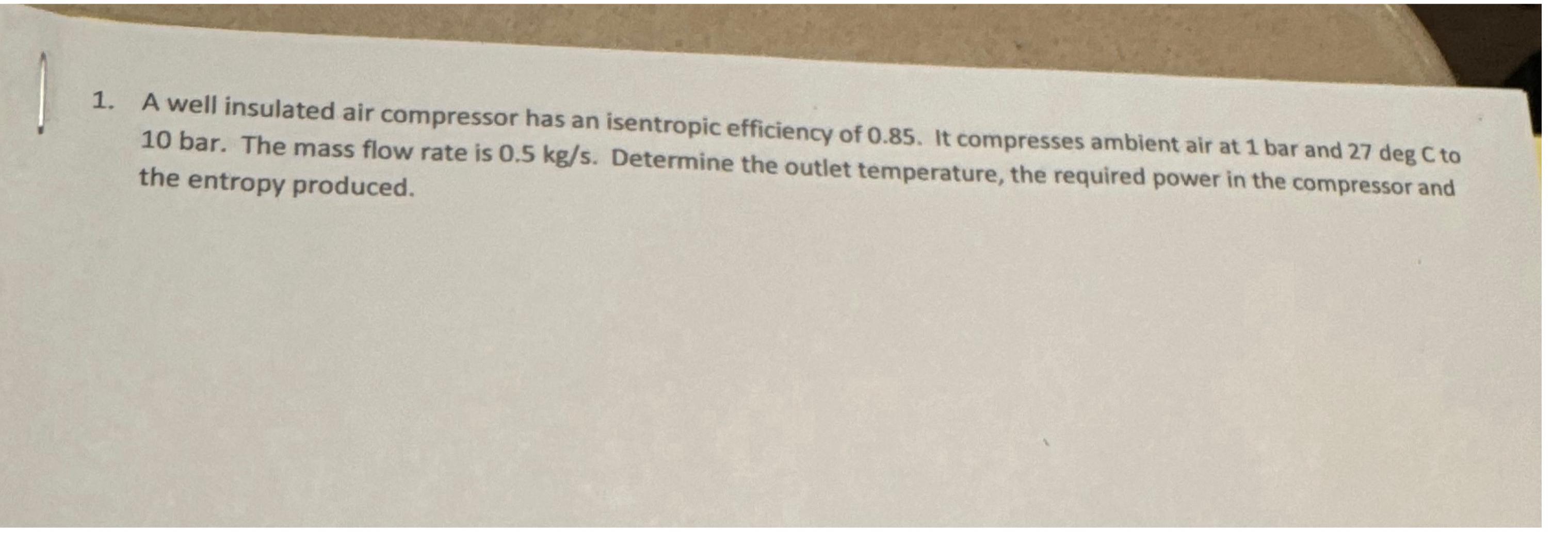 Solved A well insulated air compressor has an isentropic | Chegg.com