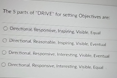 Solved The 5 ﻿parts of "DRIVE" for setting Objectives | Chegg.com