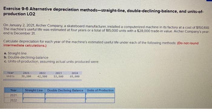 Solved Exercise 9-6 Alternative depreciation | Chegg.com