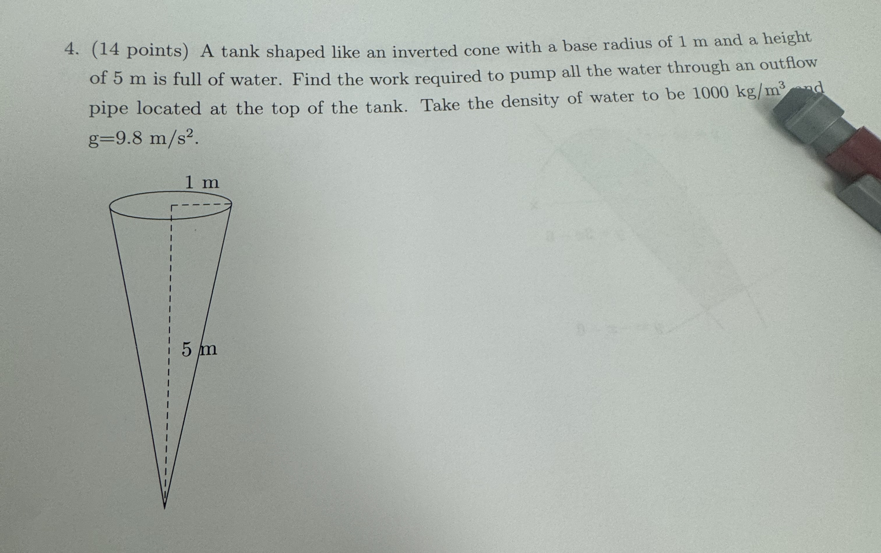 Solved (14 ﻿points) ﻿A tank shaped like an inverted cone | Chegg.com