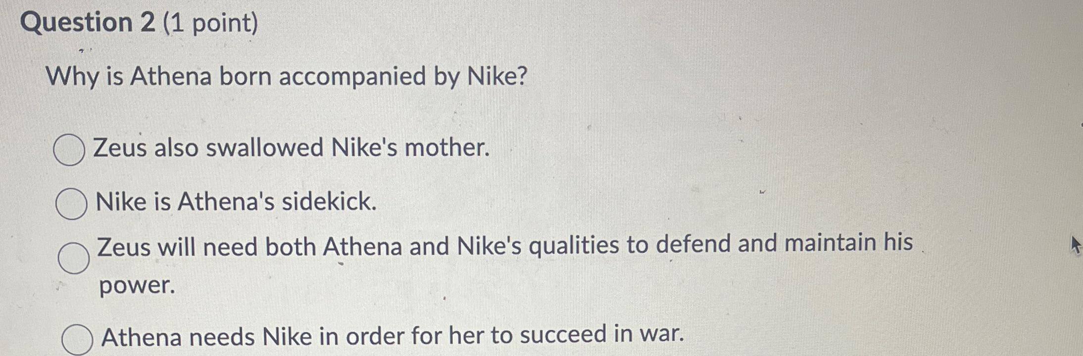 Solved Question 2 (1 ﻿point)Why is Athena born accompanied | Chegg.com