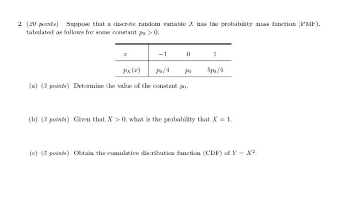 Solved 2. (20 points) Suppose that a discrete random | Chegg.com