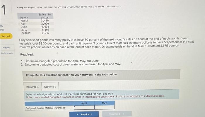Solved Croy's finished goods inventory policy is to have 50 | Chegg.com