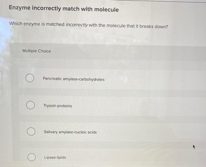 Solved Enzyme incorrectly match with molecule Which enzyme | Chegg.com