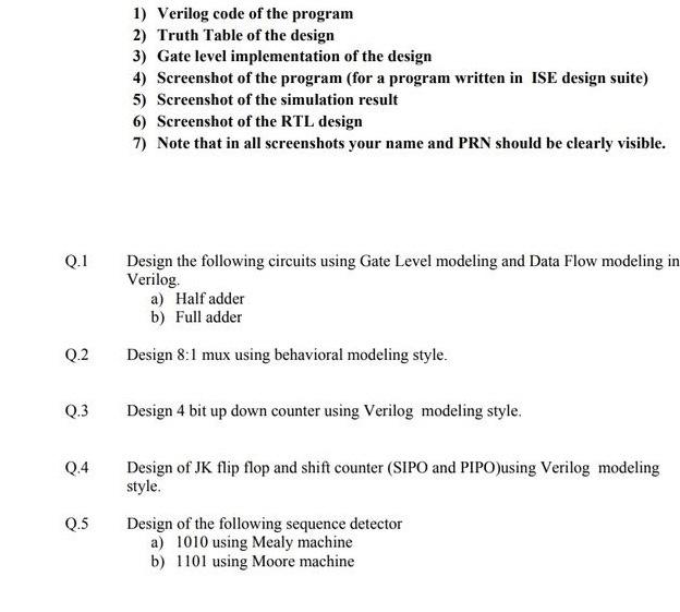 Solved 1) Verilog code of the program 2) Truth Table of the | Chegg.com