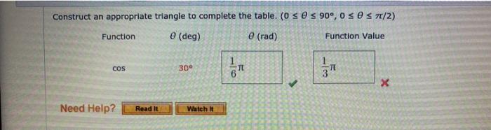 Solved Construct an appropriate triangle to complete the | Chegg.com