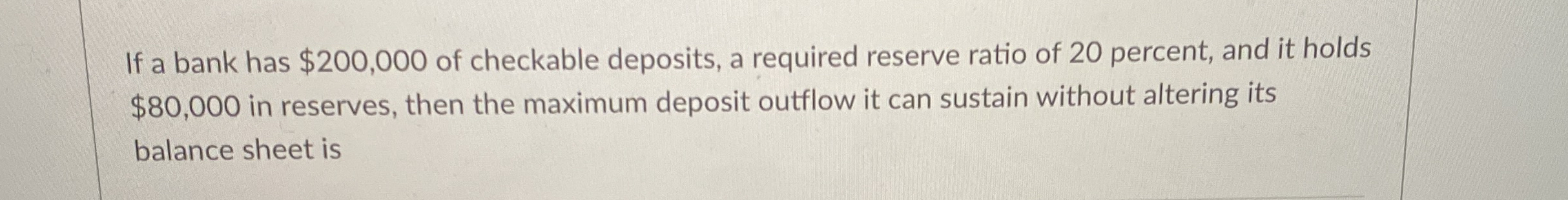 Solved If a bank has $200,000 ﻿of checkable deposits, a | Chegg.com