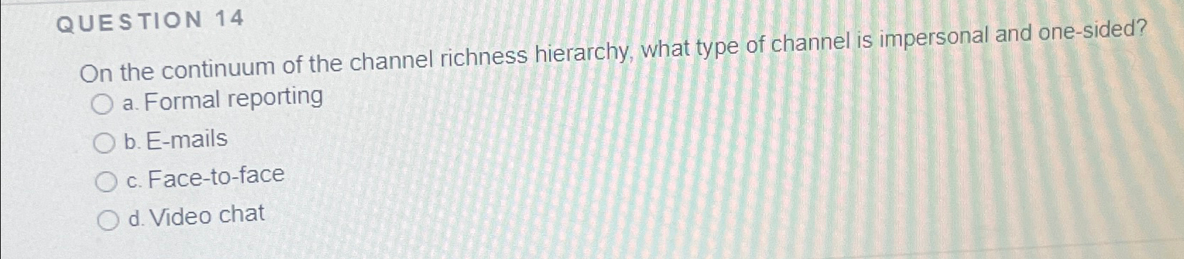 Solved QUESTION 14n ﻿the continuum of the channel richness | Chegg.com