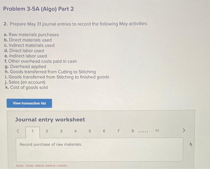 Solved Problem 3-5A (Algo) Production cost flow and | Chegg.com