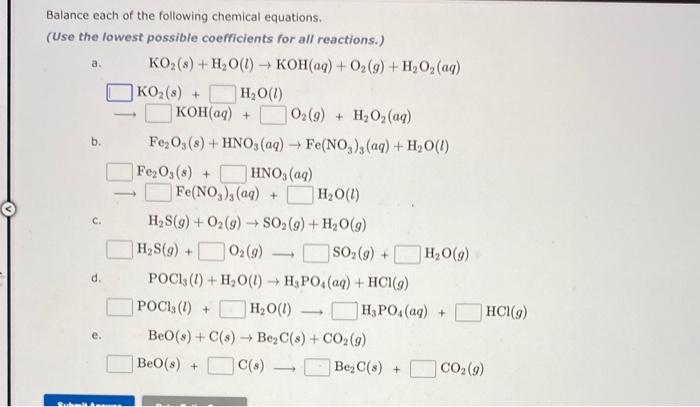 Solved Balance each of the following chemical equations. | Chegg.com