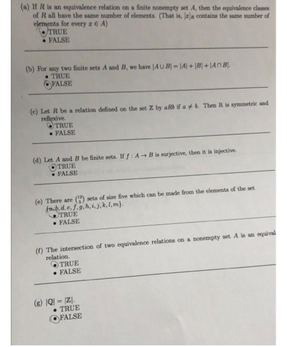 Solved (a) If R is an equivalence relation on a finite | Chegg.com