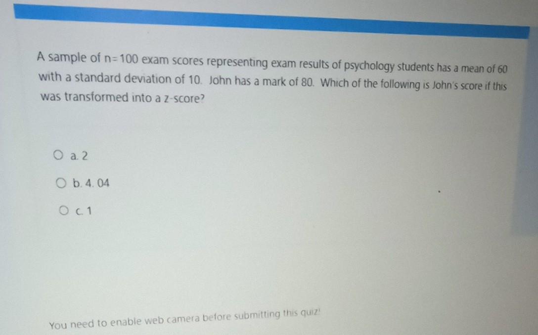 Solved A sample of n=100 exam scores representing exam | Chegg.com