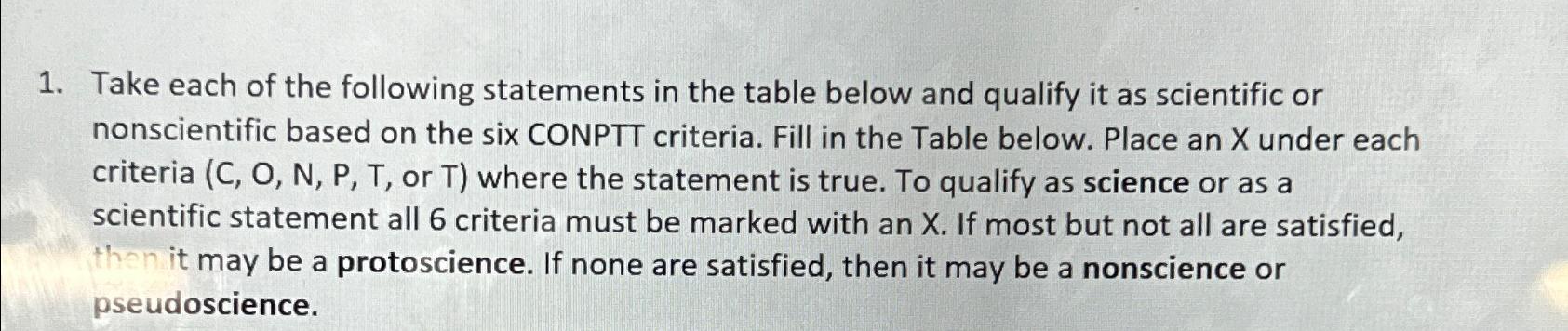 Solved Take each of the following statements in the table | Chegg.com