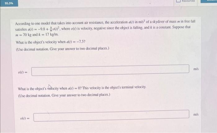 Solved According to one model that takes into account air | Chegg.com
