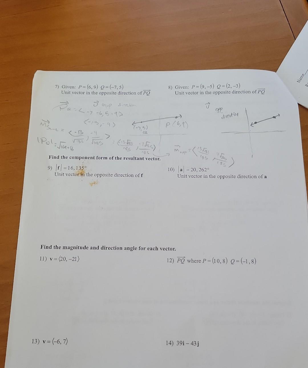 Solved 7 Given P 6 9 Q −7 5 Unit Vector In The Opposite