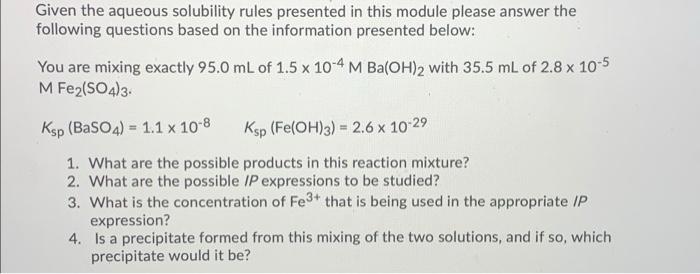 Solved Given the aqueous solubility rules presented in this | Chegg.com