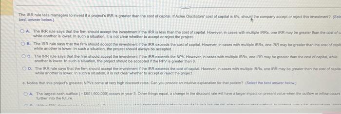 Solved Problems with the IRR method Acme Oscillators is | Chegg.com
