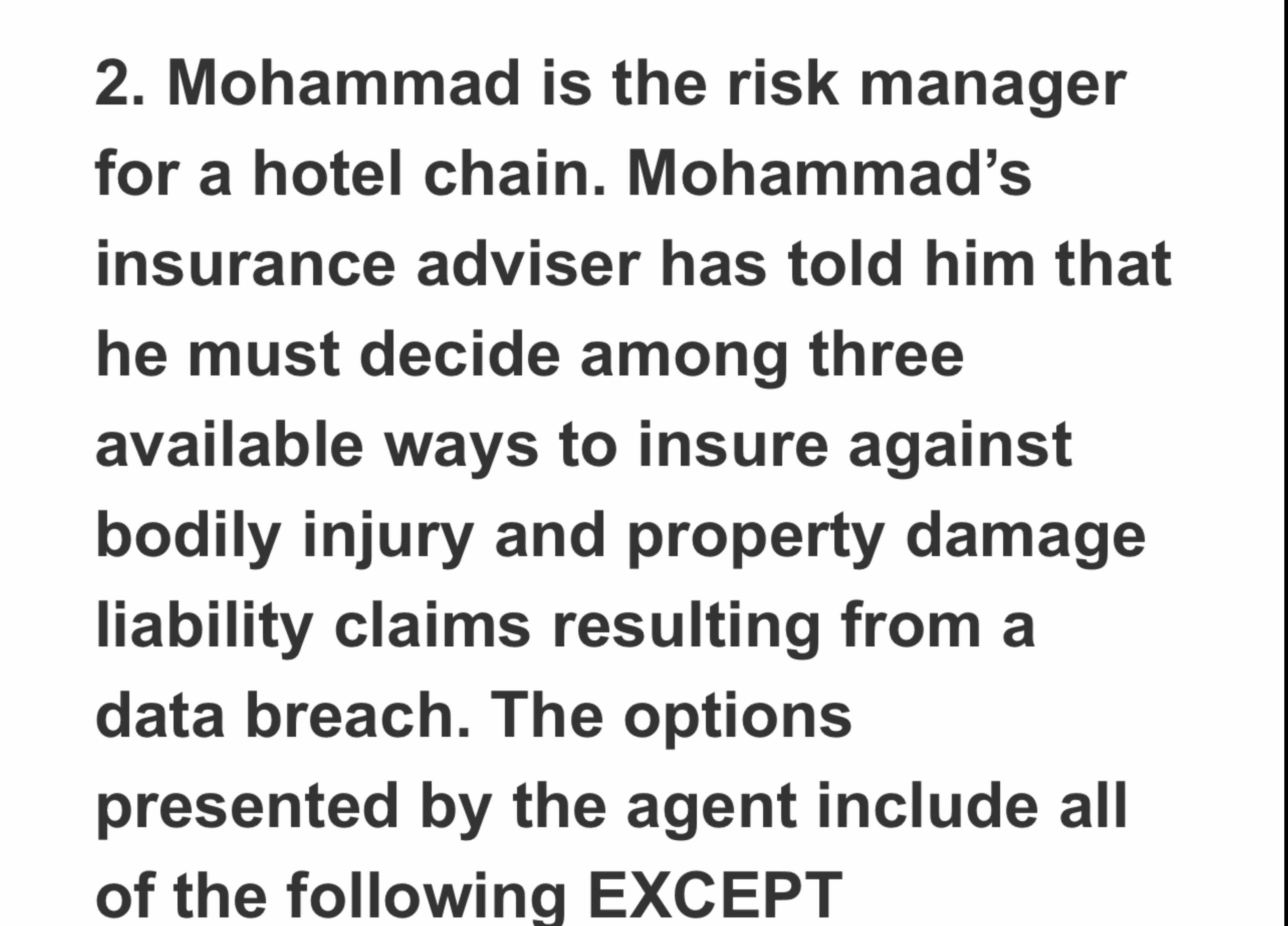 Solved Mohammad is the risk managerfor a hotel chain. | Chegg.com