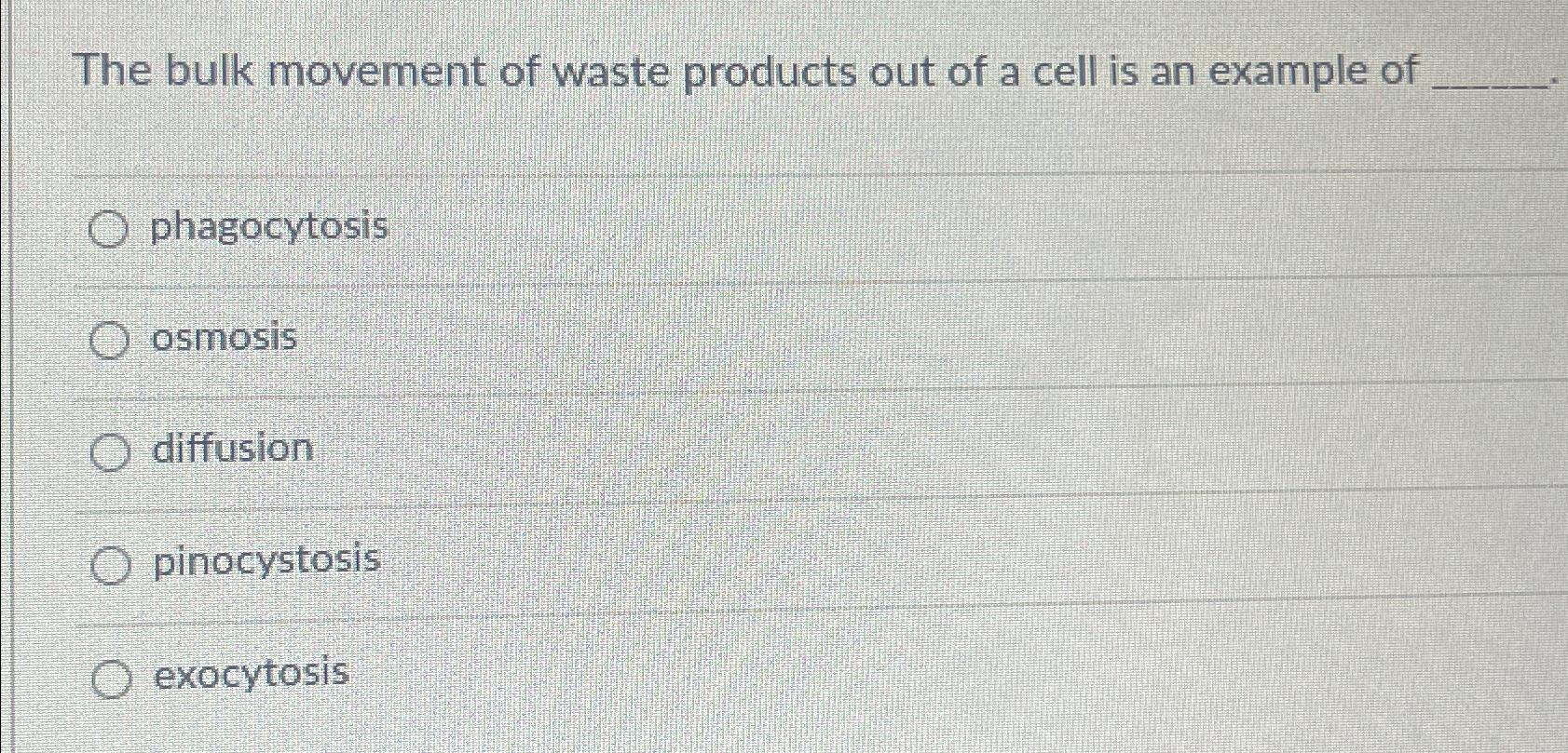 Solved The bulk movement of waste products out of a cell is | Chegg.com