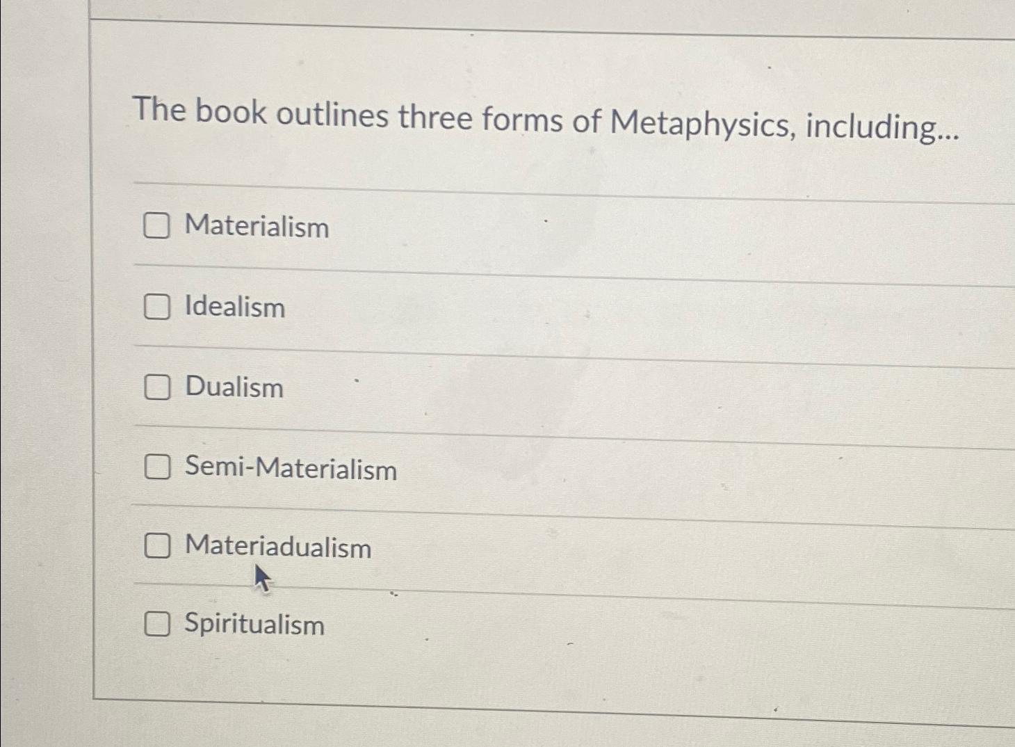 Solved The book outlines three forms of Metaphysics, | Chegg.com
