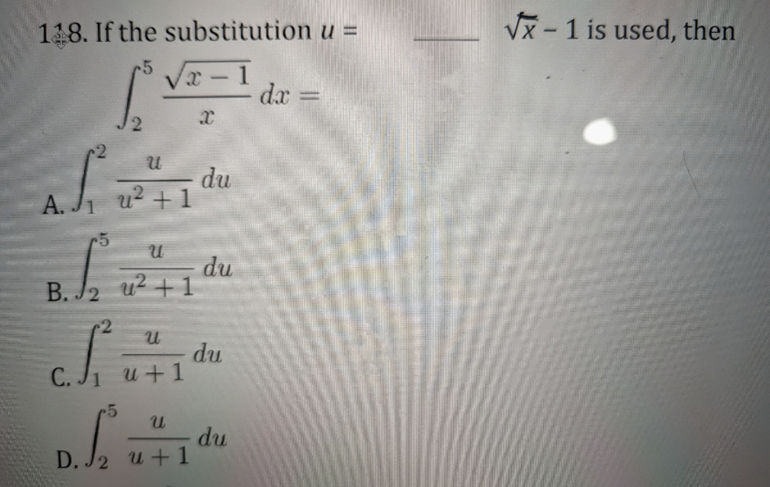 Solved If the substitution u=x2-1 ﻿is used, | Chegg.com