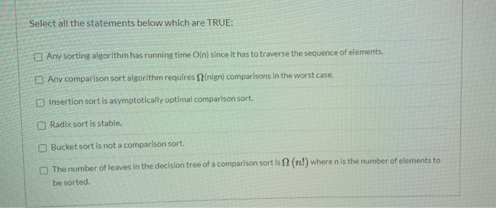 Solved Select All The Statements Below Which Are True Any