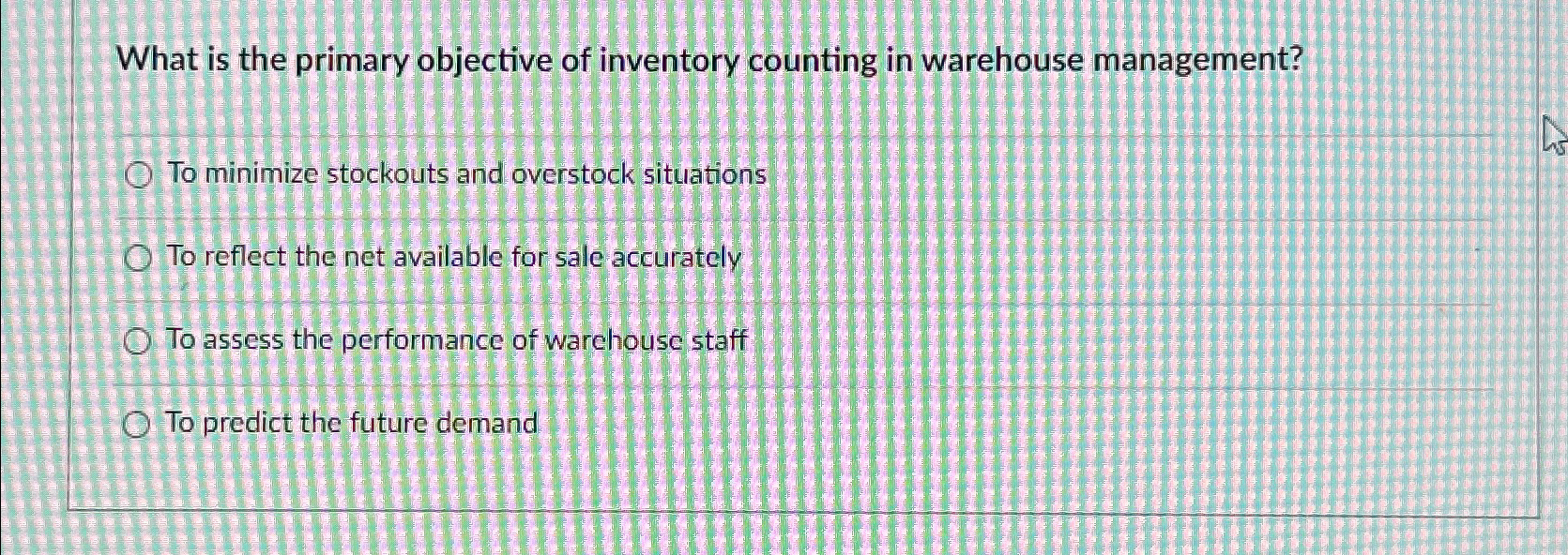 Solved What is the primary objective of inventory counting | Chegg.com