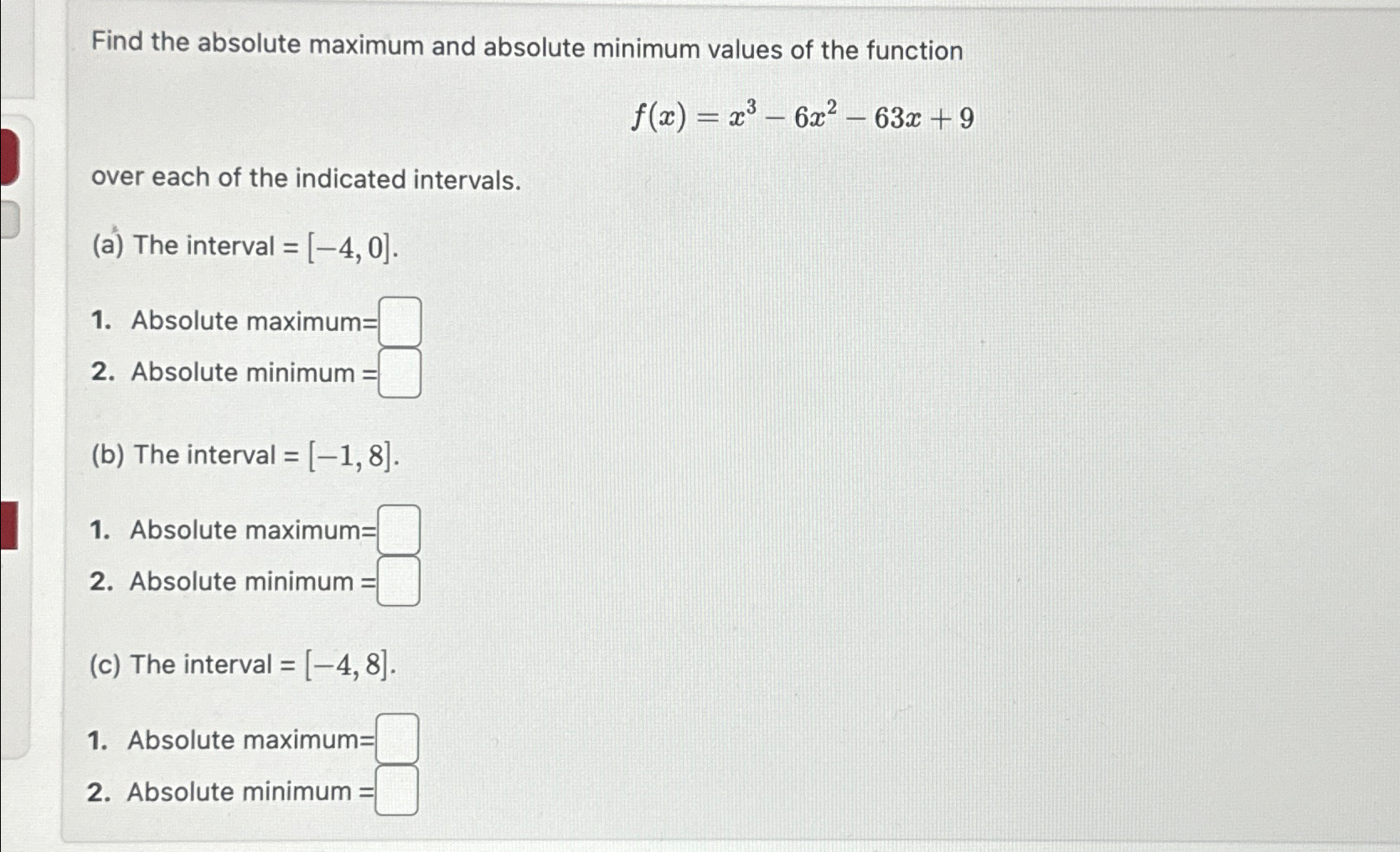 Solved Find the absolute maximum and absolute minimum values | Chegg.com