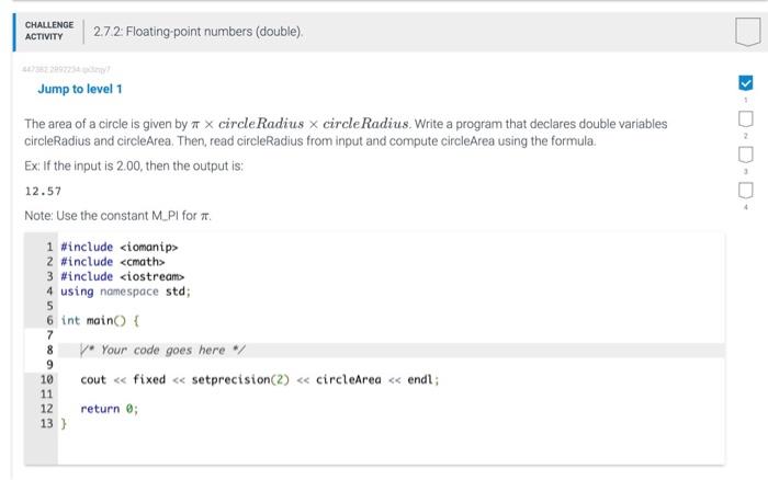 Solved Jump to level 1 The area of a circle is given by π× | Chegg.com