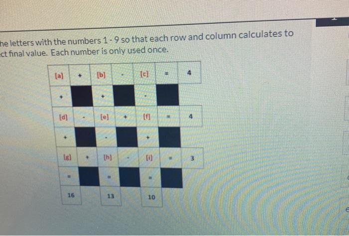 Solved Replace the letters with the numbers 1-9 so that each | Chegg.com