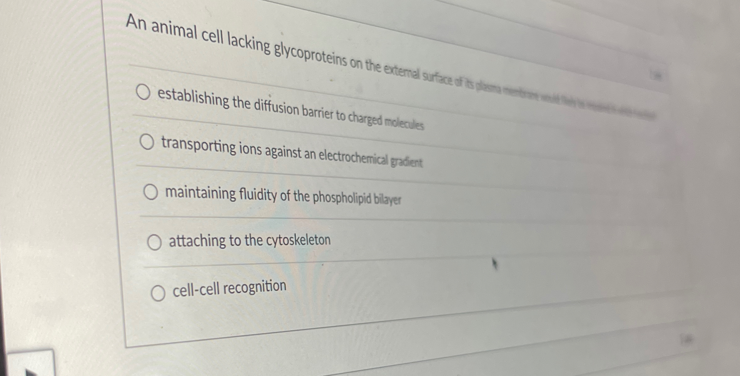 Solved An animal cell lacking glycoproteins on the external | Chegg.com