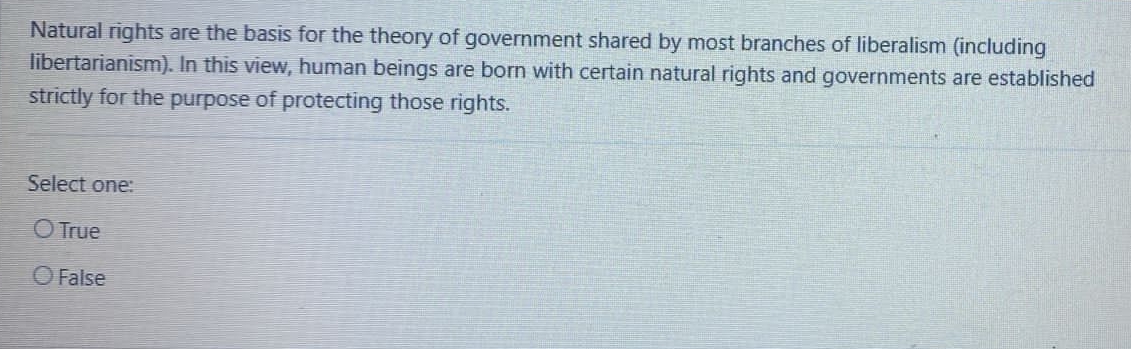 Solved Natural rights are the basis for the theory of | Chegg.com