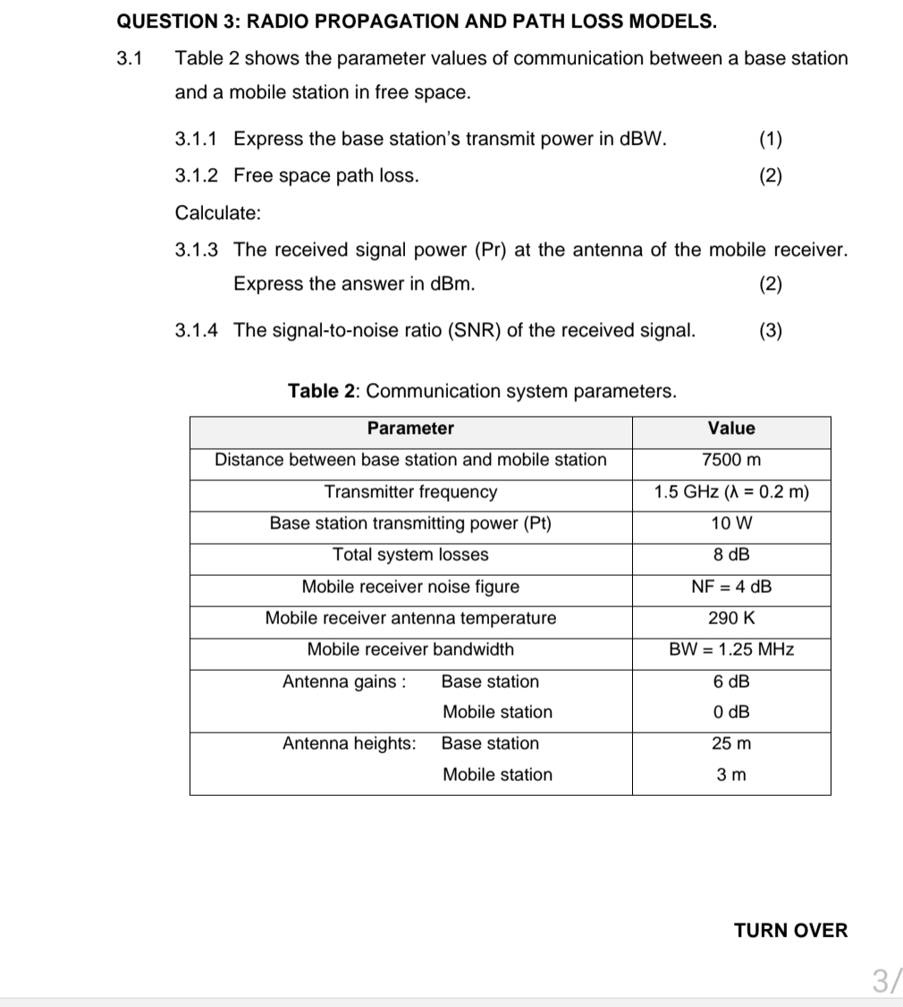 Solved QUESTION 3: RADIO PROPAGATION AND PATH LOSS | Chegg.com