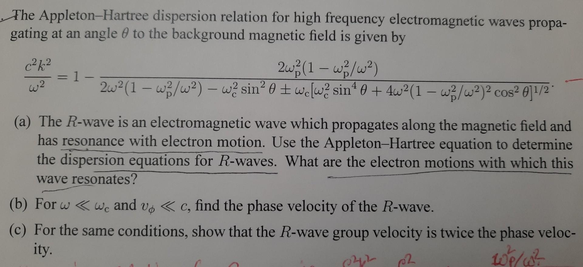 The Appleton-Hartree dispersion relation for high | Chegg.com